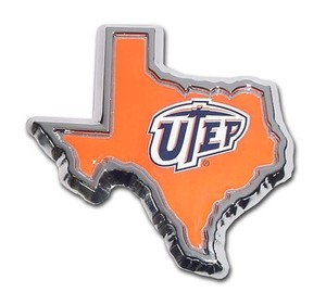utep texas el paso miners state shape logo orange chrome auto emblem ...