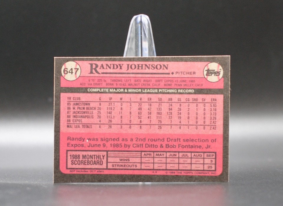 1989 Topps RANDY JOHNSON Rookie Card #647 Montreal Expos Baseball | eBay
