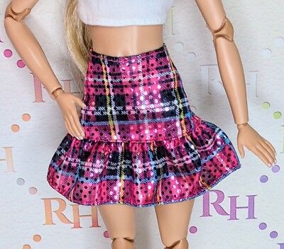 New BARBIE Extra 19 Metallic PINK PLAID Ruffled Drop Waist Punk MINI ...