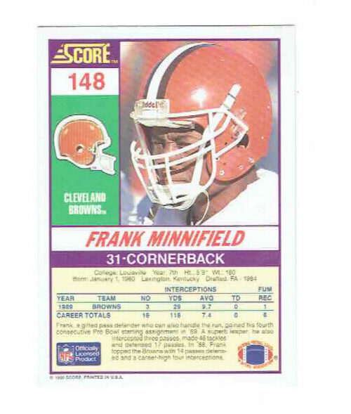 Frank Minnifield Cleveland Browns #31 Cornerback #148 Score 1990 ...