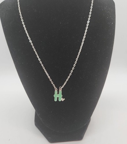 Mickey Letter H Green Initial Necklace Pendant Chain Silvertone | eBay