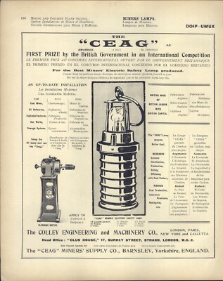 1922 PAPER AD 2 PG Ceag Mine Miners' Electric Safety Lamp Lantern Colley | eBay