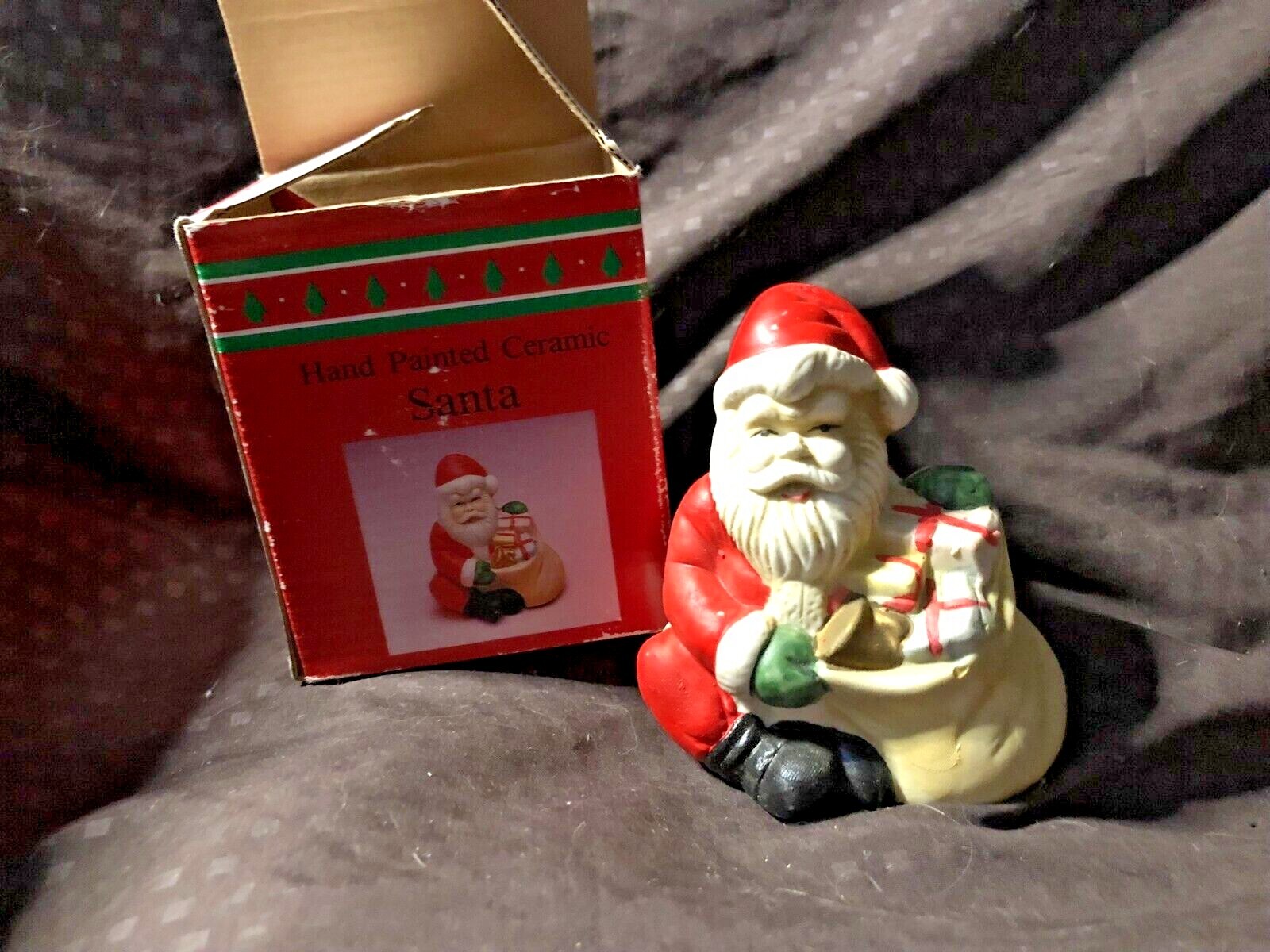 Vintage Hand Painted Ceramic Santa Sitting with His Bag of Gifts | eBay