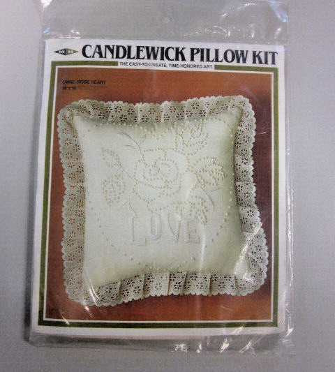 Vtg Candlewick Pillow Stitching Kit NIP, LOVE White Rose Heart, Lace ...