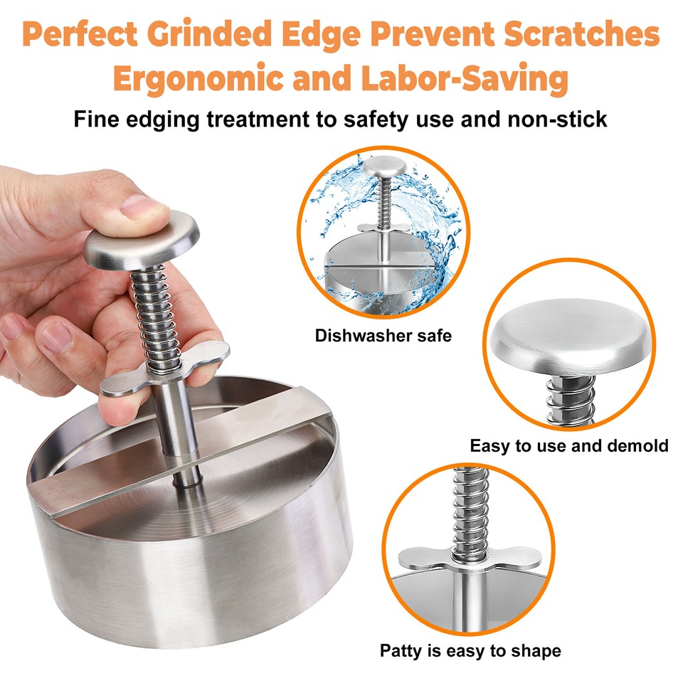 Stainless Steel Adjustable Hamburger Press & Patty Maker Non-Stick ...