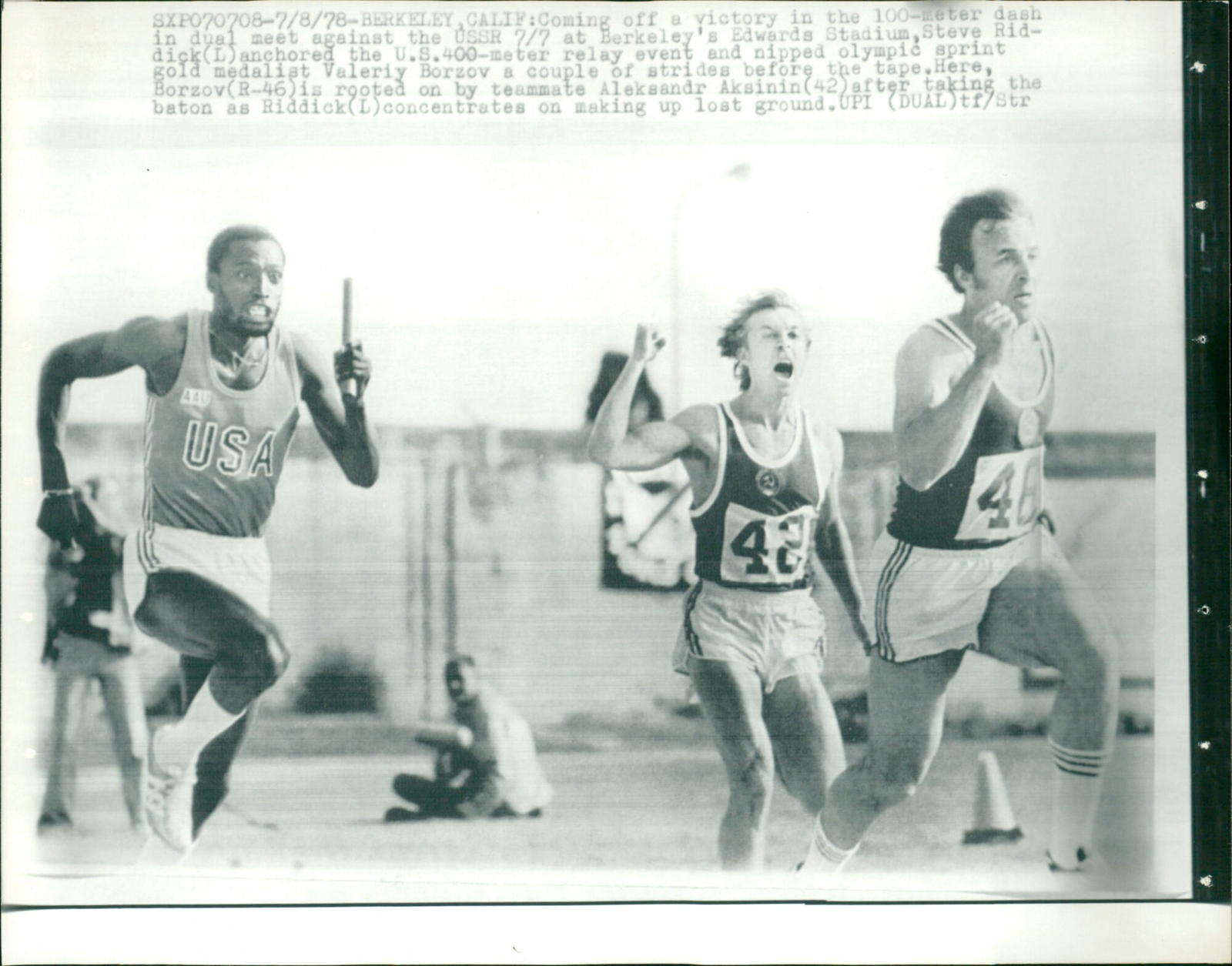 Steve Riddick (L) of the U.S. edges out Olympic... - Vintage Photograph ...