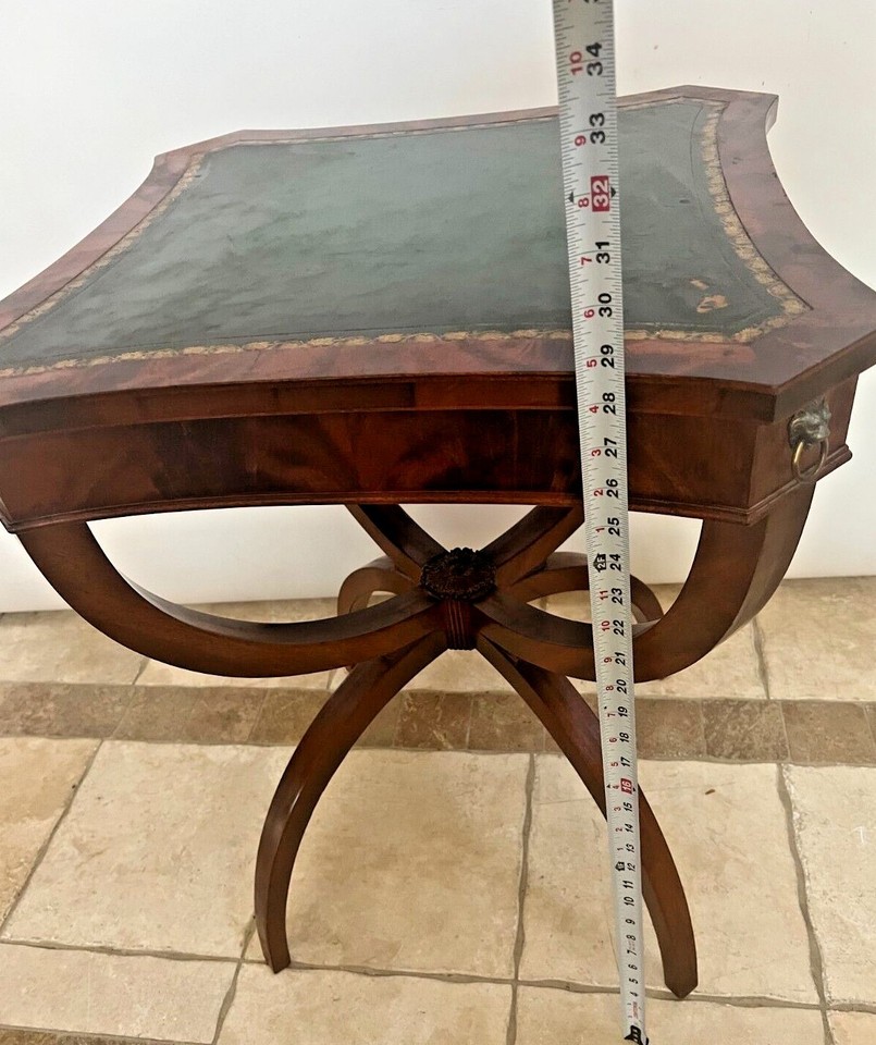 Milano Furniture Italian Style side Table Green Embossed Leather ...