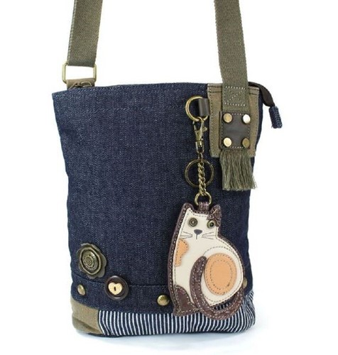 Chala Purse Handbag Denim Canvas Crossbody With Key Chain Tote Kitten ...