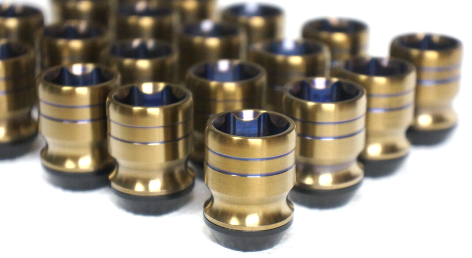 20x set 14x1.5 Oro Azul Gold Titanium Lug Wheel Nut Locking Open End ...