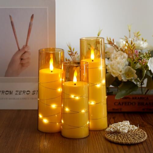 Flameless Candles,with Embedded Star String, Battery Operated Candles ...