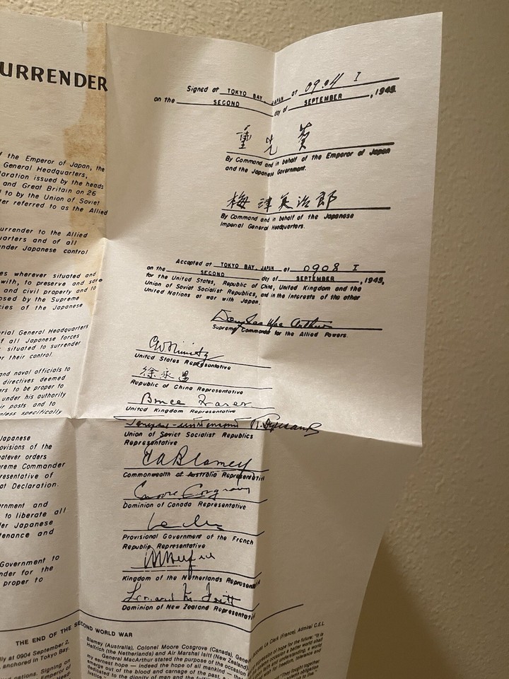 Official Surrender Document Signed In Tokyo Bay, Japan, September 2 ...