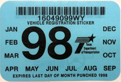 🐾 1998 TEXAS "PASSENGER" NEW WINDSHIELD RENEWAL STICKER ($4.95 W/FREE ...