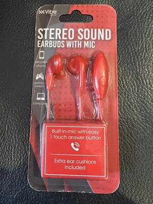 VIBE Sound Stereo Sound Earbuds with Microphone, Red | eBay