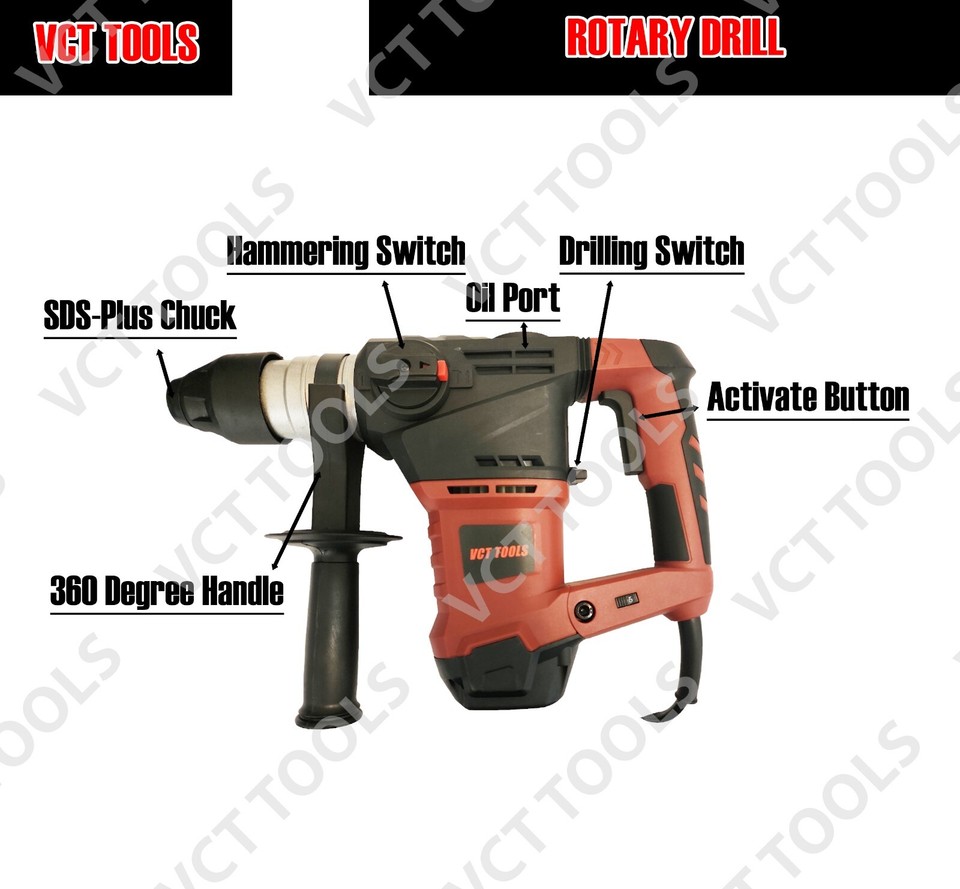 VCT 1.5" SDS Plus Electric Rotary Hammer Drill Demolition Speed W/Case ...