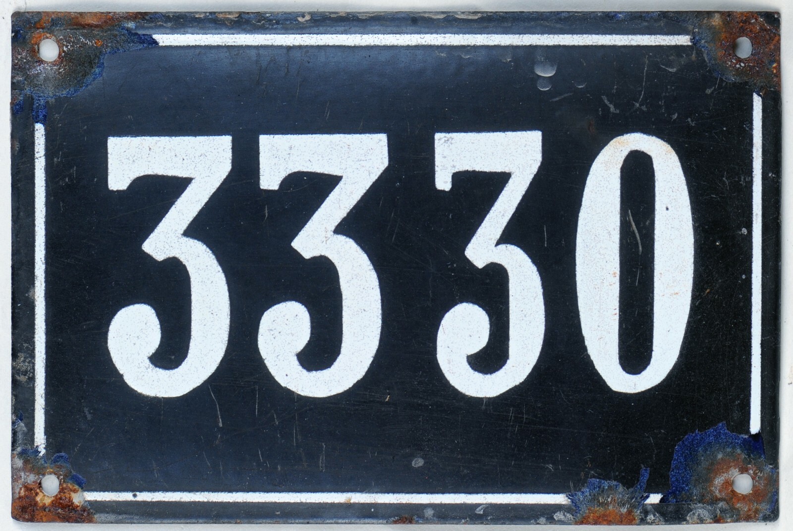 Large old black French house number 3330 door gate plate enamel metal ...