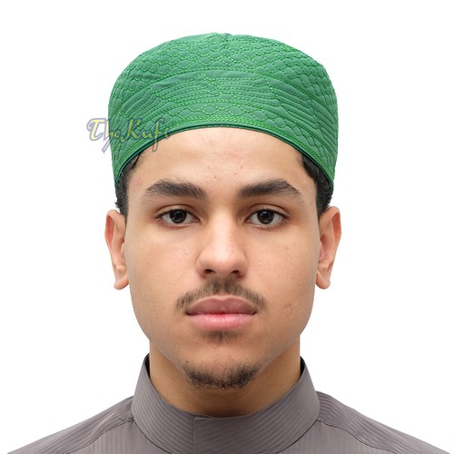 Madinah Green Kufi Cap Muslim Islamic Hat Soft Fabirc Topi Embroidered ...