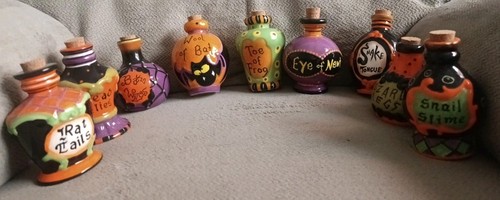 Lot Of 9 Ceramic Halloween Witches Decorative Magic Potion Bottles With ...