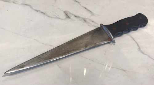 Vintage Large Fixed Blade Knife Finger-Grooved Handle Full Tang Dagger ...