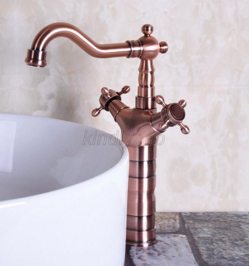 Antique Red Copper Swivel Spout Kitchen Sink Faucet Mixer Basin Tap ...