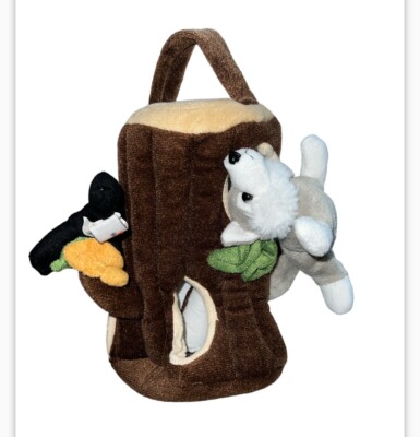 Tree Trunk 11” Plush House W/ 2 Stuffed Animals Fox And Bear Unipak ...