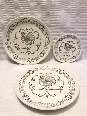 Vtg. SCIO Pottery “Provincial” White/Green Rooster/Floral-Dinner Plate ...