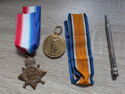 WW1 1914 Mons Star + WW1 Victory Medal + WW1 War Medal Ribbon + Vintage ...