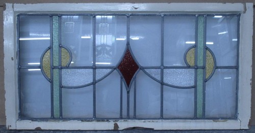 OLD ENGLISH LEADED STAINED GLASS WINDOW TRANSOM SIMPLE GEOMETRIC 36 1/4 ...
