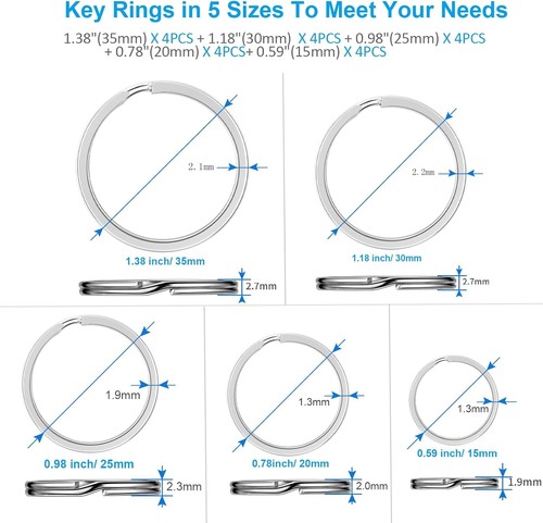 YHYZ Split Key Ring Circle Assorted, 15mm 20mm 25mm 30mm 35mm, Light ...