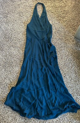 Haute Hippie Midnight Blue Halter Maxi Silk Evening Dress Size M NWT | eBay