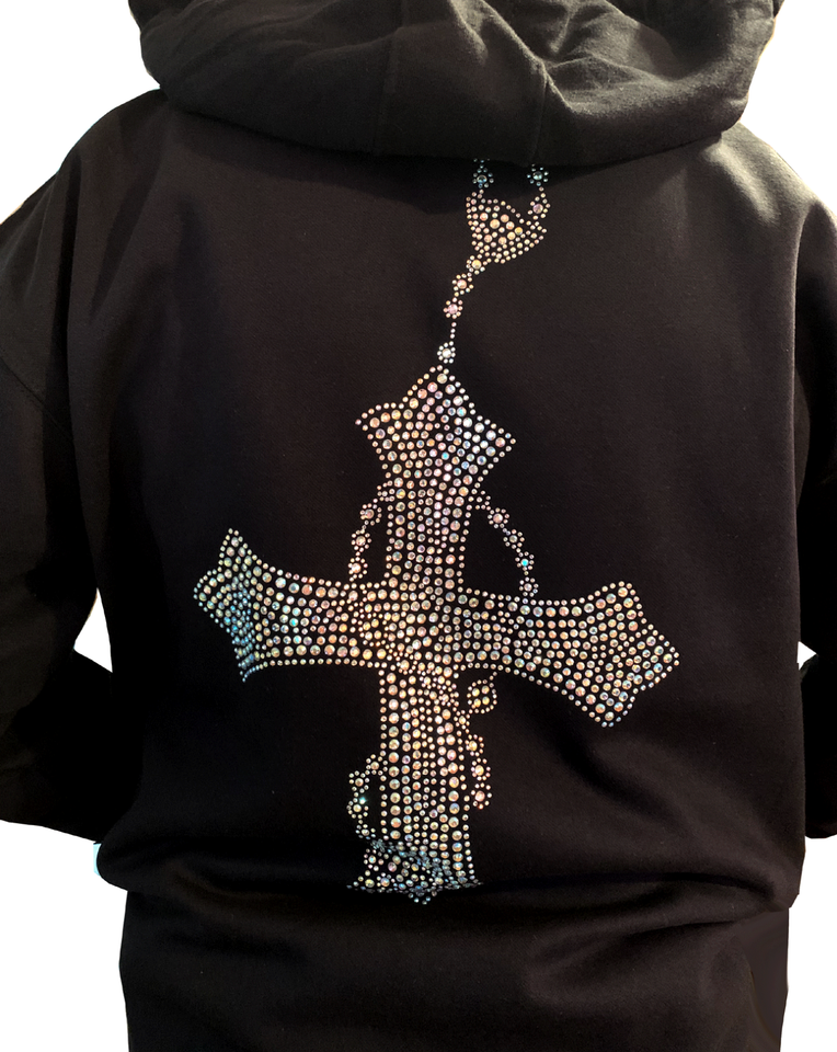 Women's Zip up Hoodie Sweater Bling Gothic Style Rhinestones Chained ...
