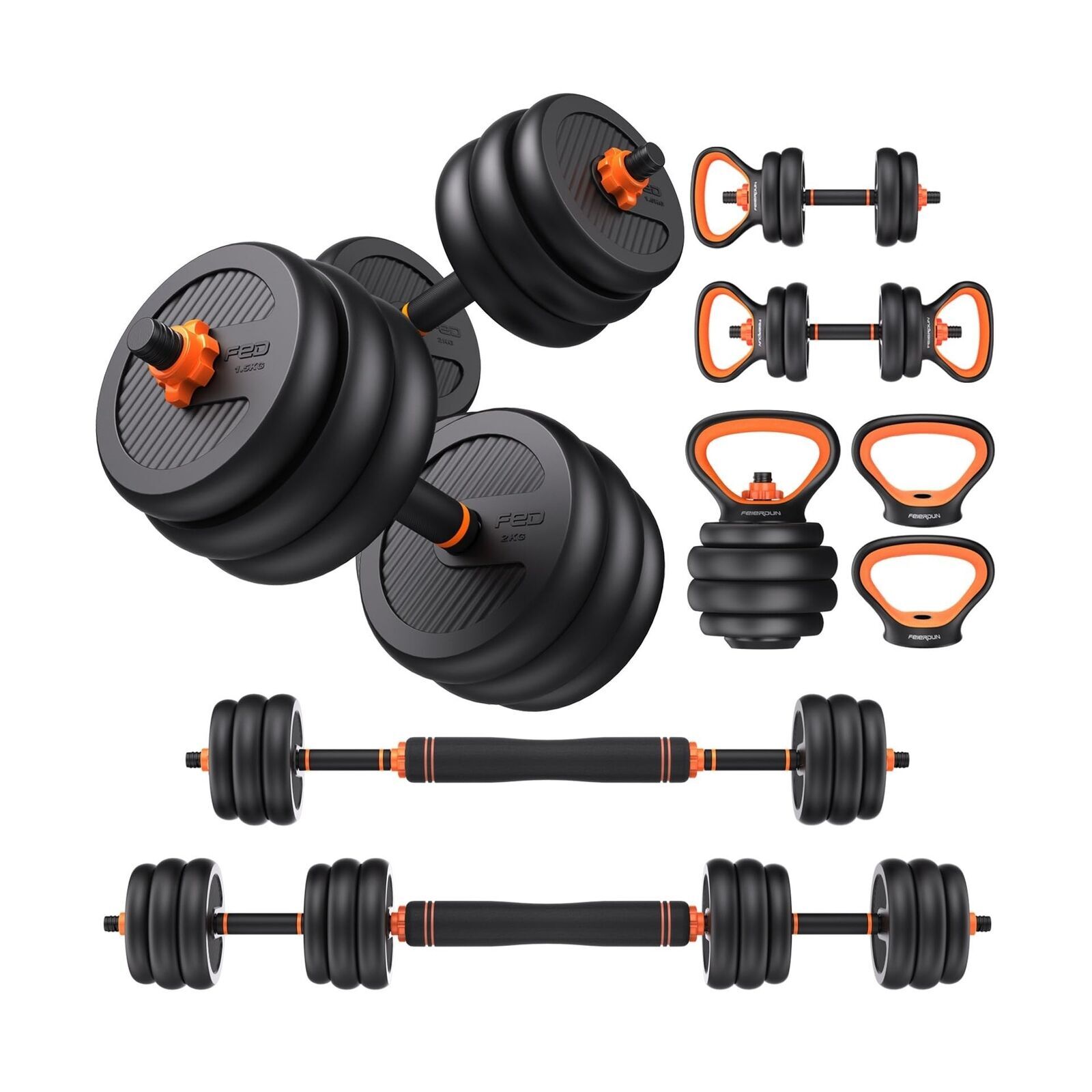 FEIERDUN Adjustable Dumbbells, 20/30/40/50/70/90lbs Free Weight Set ...
