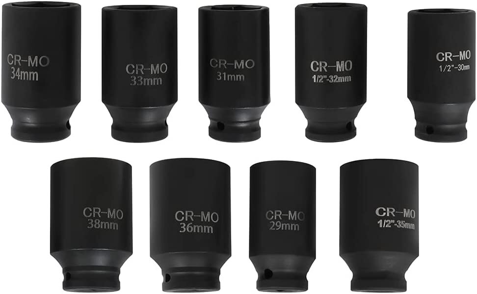 9pcs 29-38mm Deep Impact Socket Set 1/2" 6Pt Drive Metric Axle Hub Nut ...