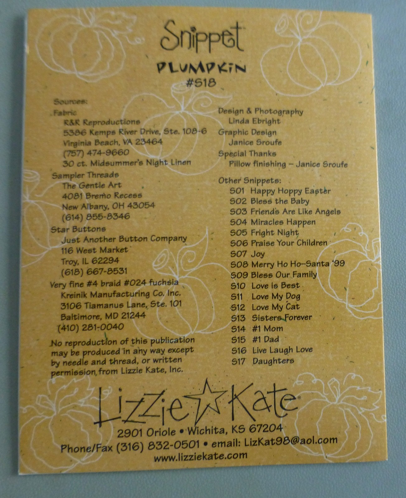 Lizzie Kate Snippet Counted Cross Stitch Leaflet - PLUMPKIN - #S18 | eBay