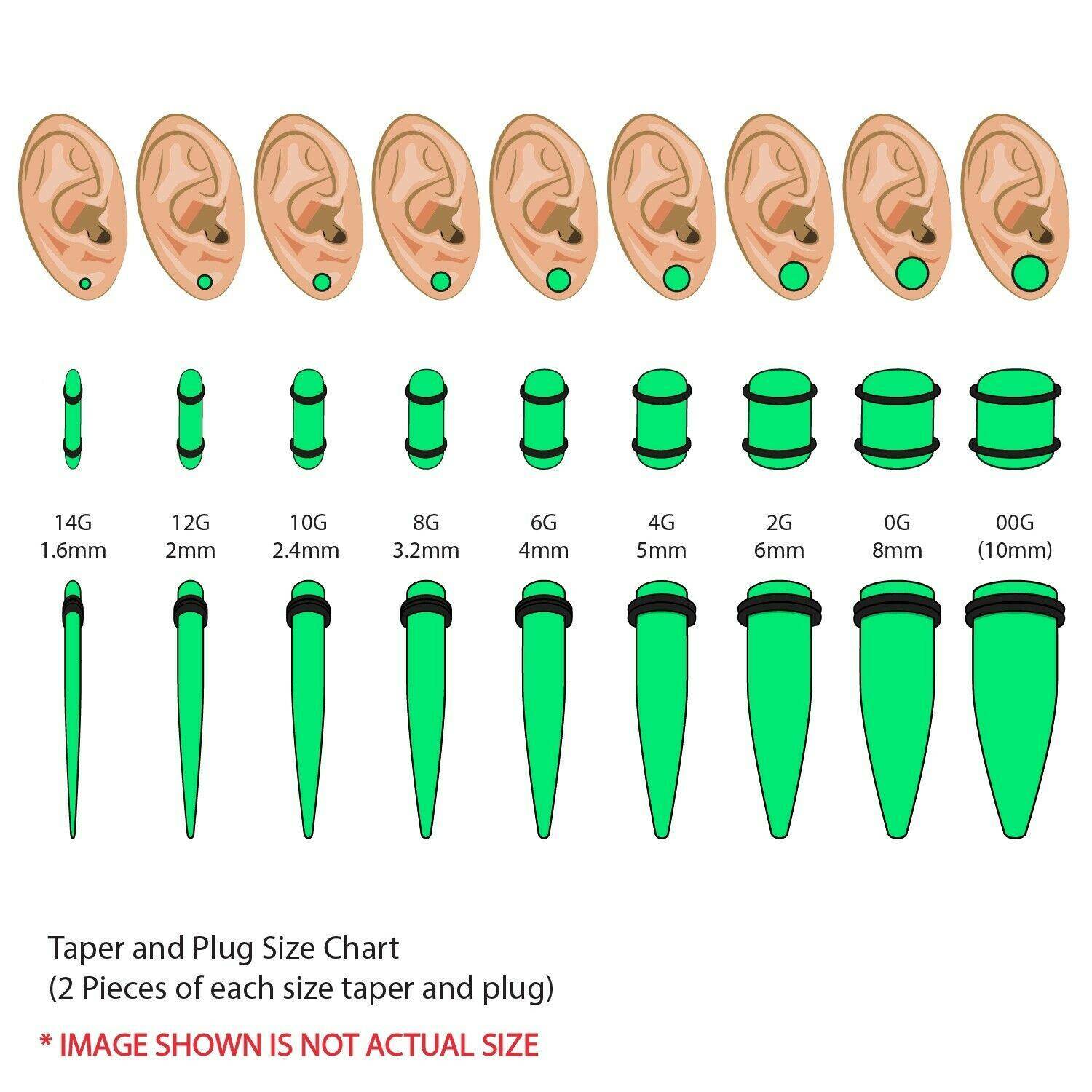 36PCS Gauge Kit 14G-00G Tapers & Plugs Double O-Ring Ear Stretching ...