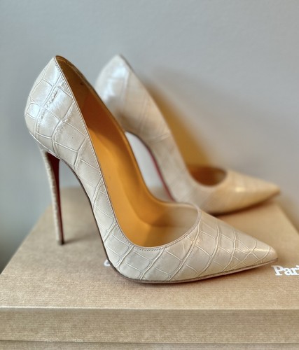 NIB Christian Louboutin So Kate 120 Nougat Nude Calf Croc Pumps 40 10 ...