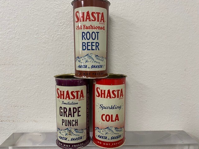 3 diff Shasta 10 oz flat top 1st Generation Shasta Soda Can empty no ...