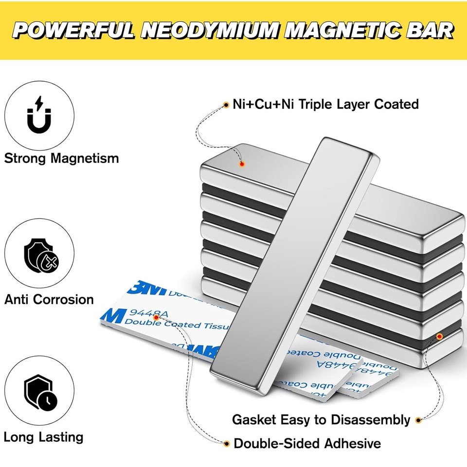 6 Pack Super Strong Bar Magnets Heavy Duty, Large Flat Magnetic ...