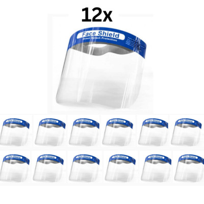 12 x FACE SHIELD FULL FACE VISOR TRANSPARENT MASK CLEAR PLASTIC SHIELDS ...