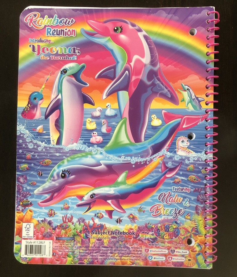 Lisa Frank Spiral Notebook Dolphins Ocean Narwhal 10.5 X 8” Wide Rule ...