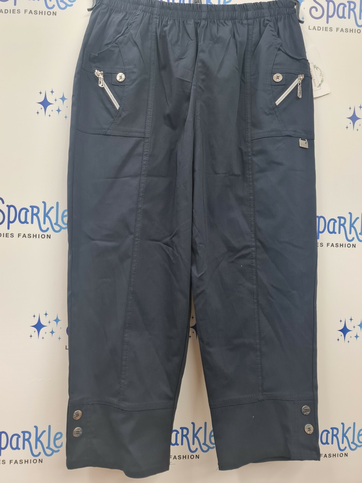 LADIES CHERRY BERRY STRETCH PLAIN POCKETS ZIPS CAPRI CROPPED TROUSERS ...