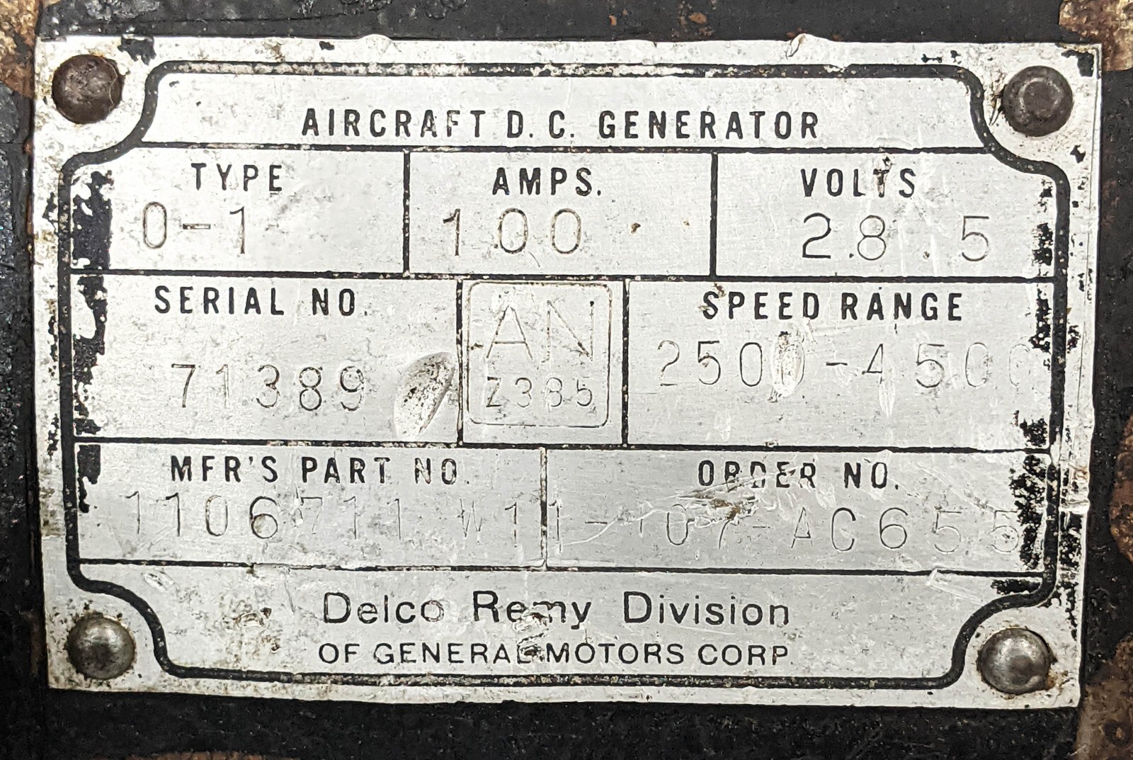 Delco D.C. Aircraft Generator 1106711 / Type 0-1 | eBay