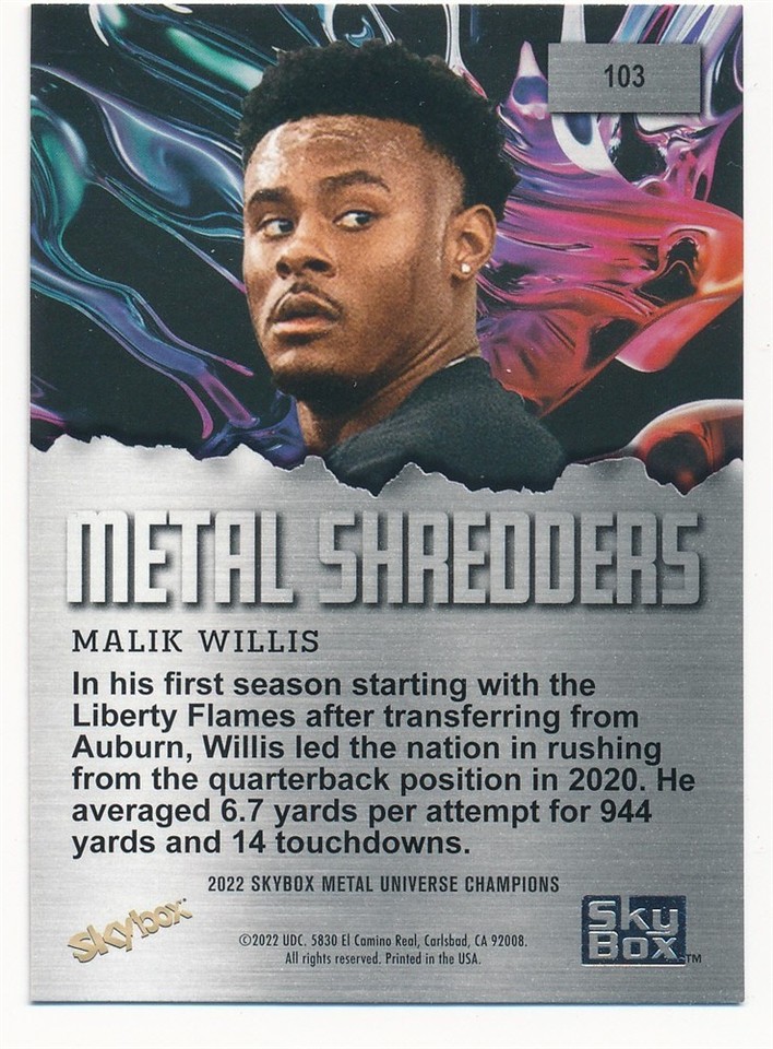 MALIK WILLIS 2022 SKYBOX METAL UNIVERSE METAL SHREDDERS #103 MINT | eBay UK