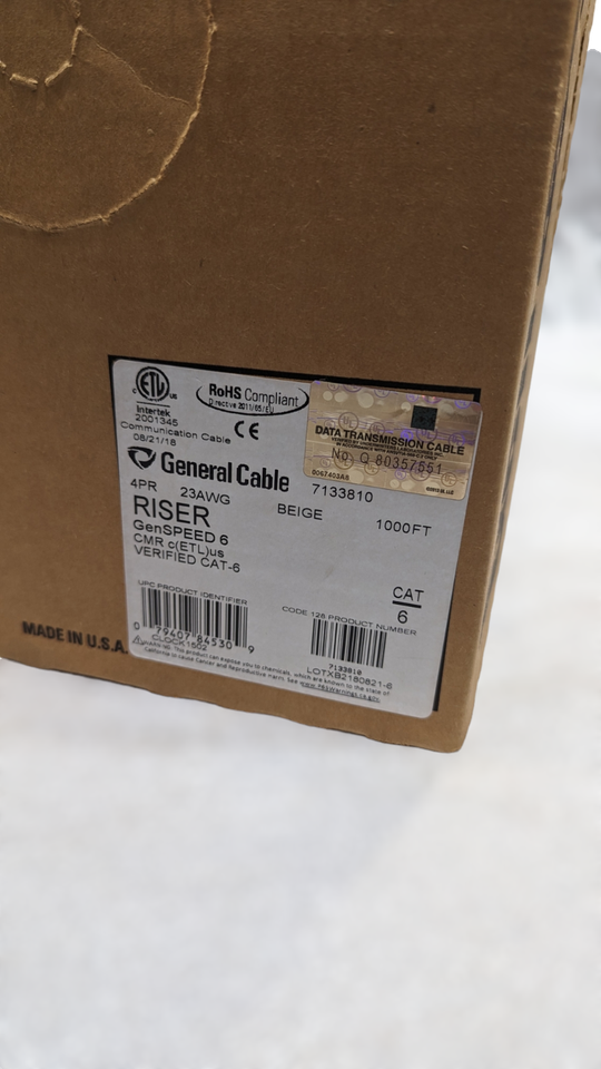 General Cable GenSPEED 6 Riser UTP Cable Cat 6A 23 AWG CMR - 1000ft | eBay