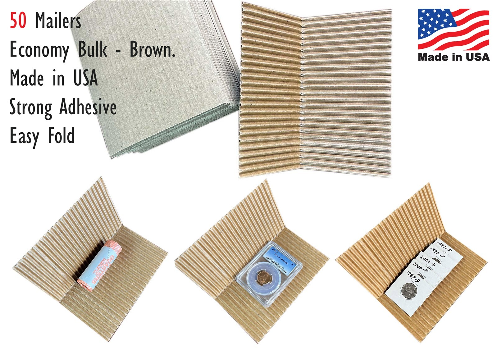 50 Adhesive Corrugated Cardboard Safety Mailers Coin Slabs / 2x2 Flips ...
