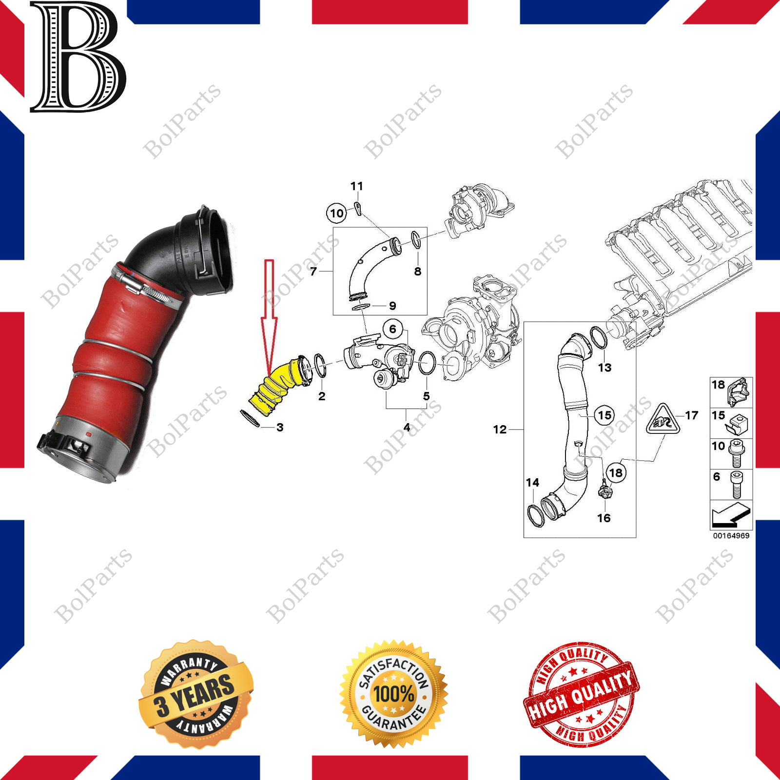 Turbo Intercooler Hose Pipe for BMW E60 E61 E63 E64 535 635 D ...