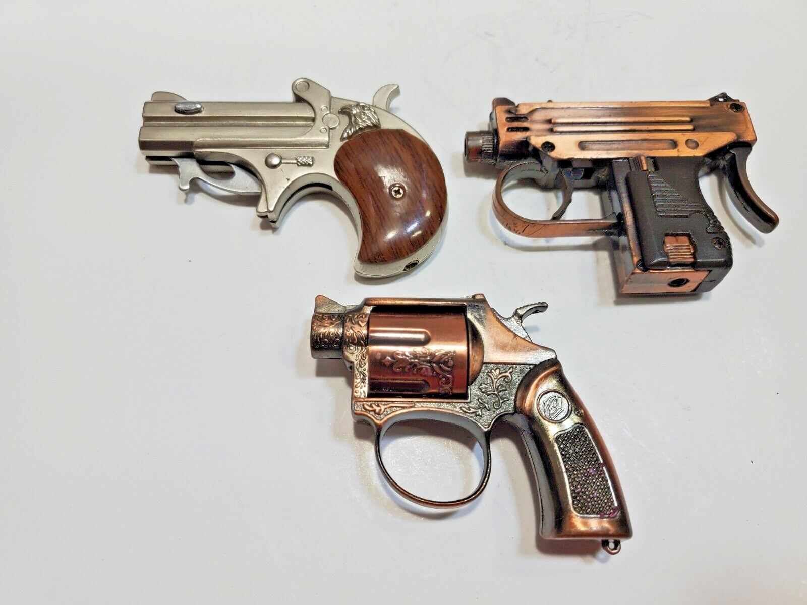 LOT OF 3 VINTAGE Gun. Pistol, Revolver LIGHTERS collect / fix / display ...