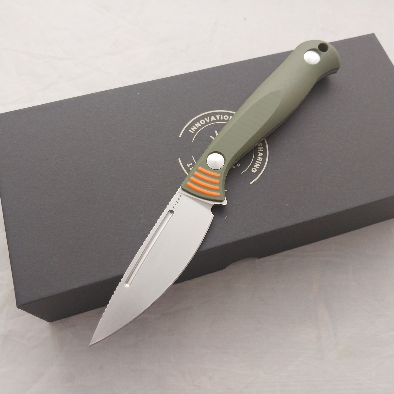 Kizer Cutlery Evenki 1 Green & Orange G10 AEB-L Steel Fixed Blade Knife ...