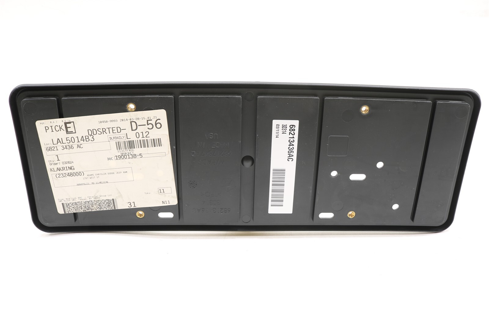 NEW Mopar Bumper License Plate Bracket 68213436AC Dodge Jeep Chrysler ...