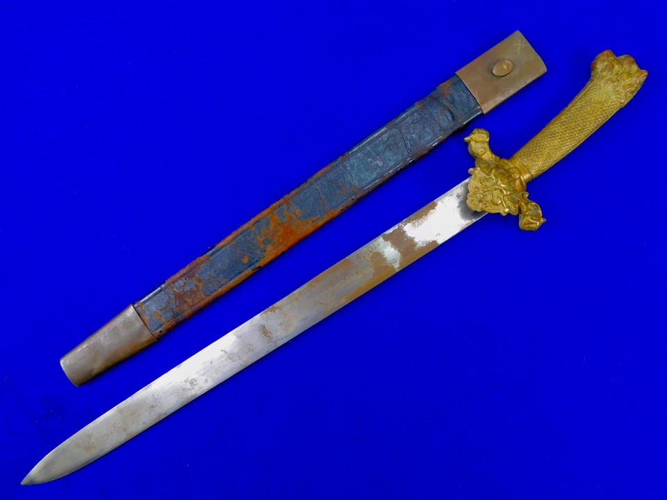 German Germany WW1 Antique Old Lion Head Hunting Short Sword Dagger w ...
