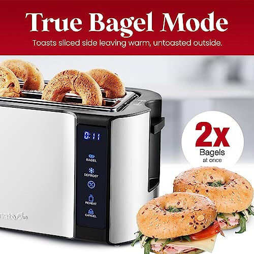 Long Slot 4 Slice Toaster, Countdown Timer, Bagel Function 6 Toast ...